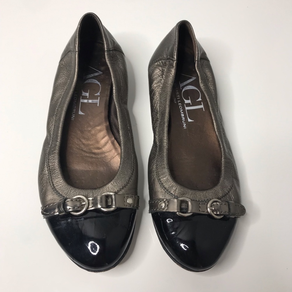 Agl Horsebit Bronze Leather Cap Toe Ballet Flat - Gem